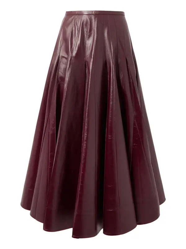 Bottega Veneta Pleated Glossed-leather Midi Skirt - Red