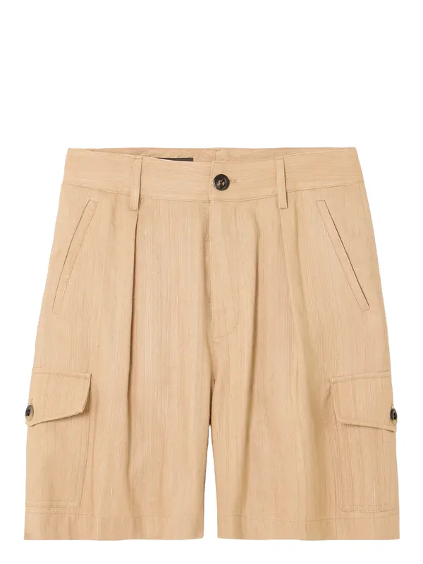Loro Piana Pleated Textured-silk Cargo Shorts - Neutrals