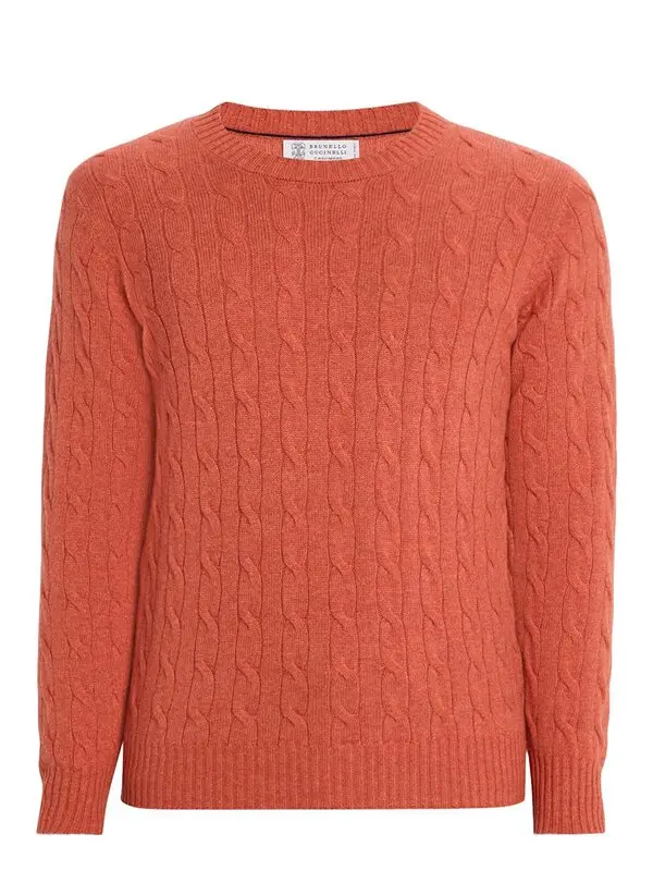 Brunello Cucinelli Cashmere Cable Knit Sweater - Orange