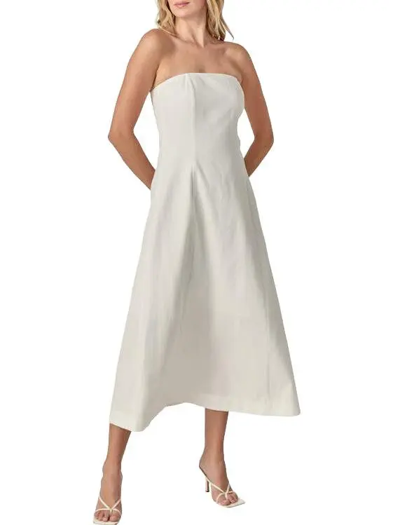 Endless Rose Strapless Linen Midi Dress - White