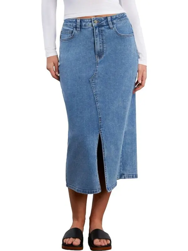 WASH LAB DENIM Lucy Denim Midi Skirt - Denim Dream