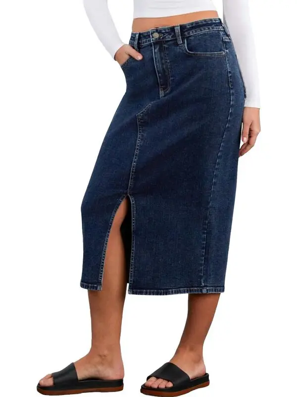 WASH LAB DENIM Lucy Denim Midi Skirt - Petal Denim