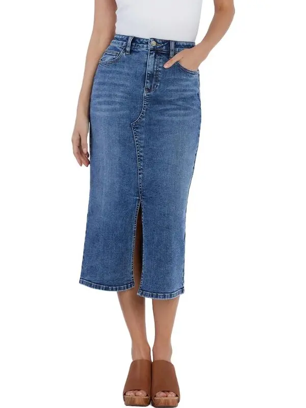 WASH LAB DENIM Lucy Denim Midi Skirt - Rich Blue