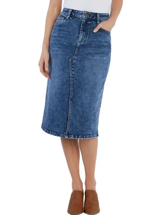 WASH LAB DENIM Silver Denim Midi Skirt - Silver Blue