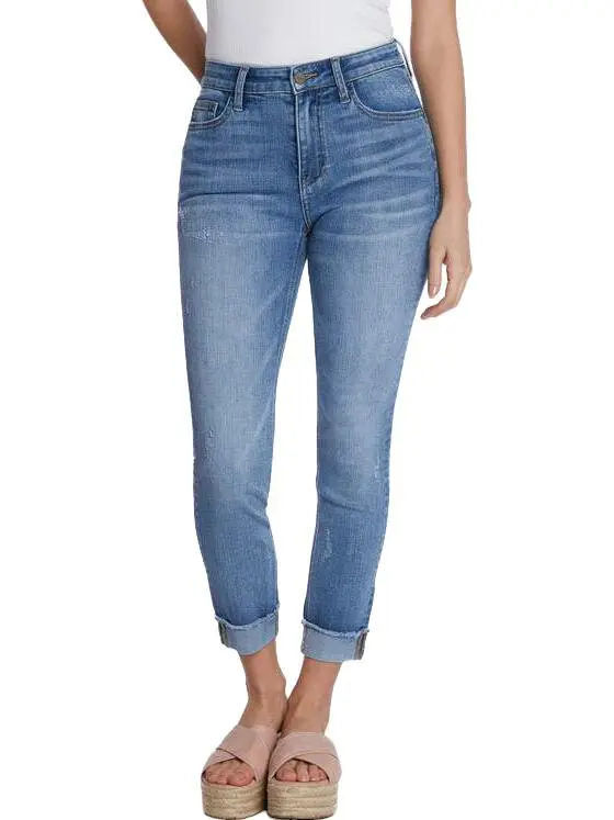 HINT OF BLU Cuffed Crop Skinny Jeans - Worn Blue