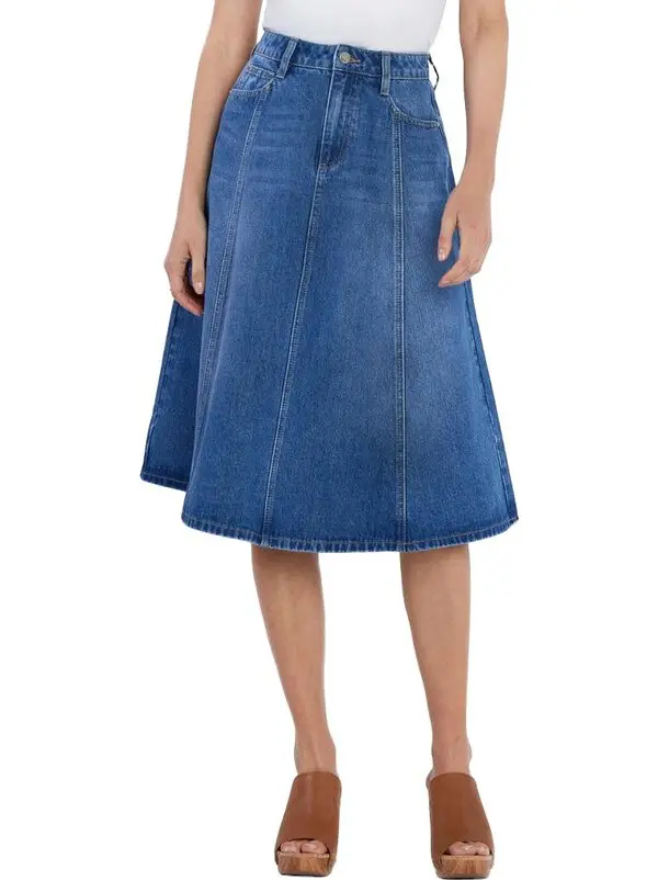 WASH LAB DENIM Spin Paneled Midi Skirt - Spin Blue