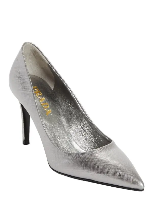Prada Saffiano Leather Pointed-toe Pump - Cromo
