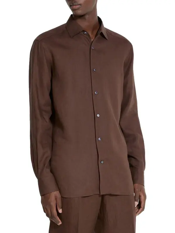 Zegna Oasi Linen Button-up Shirt - Ferrugine