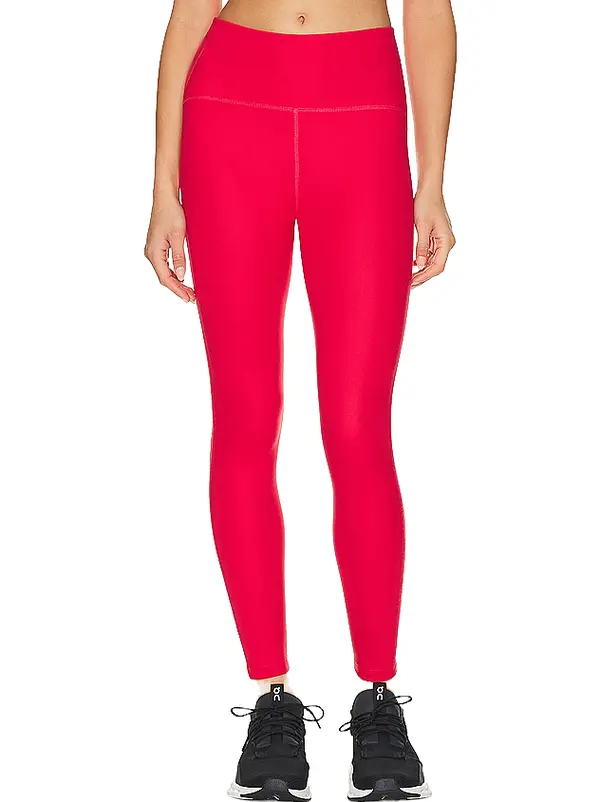 Beyond Yoga Powerbeyond Strive High Waisted Midi Legging In Red - Retro Red
