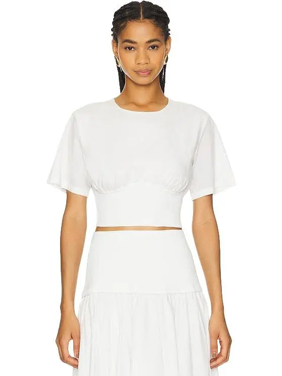 Simkhai Adair Crewneck Crop Top - White