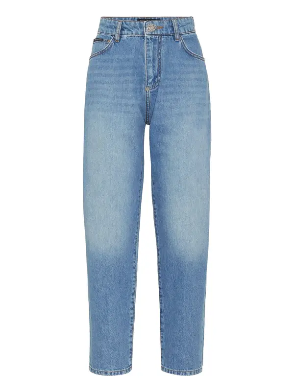 Philipp Plein Logo-appliqué High-rise Tapered Jeans - Blue