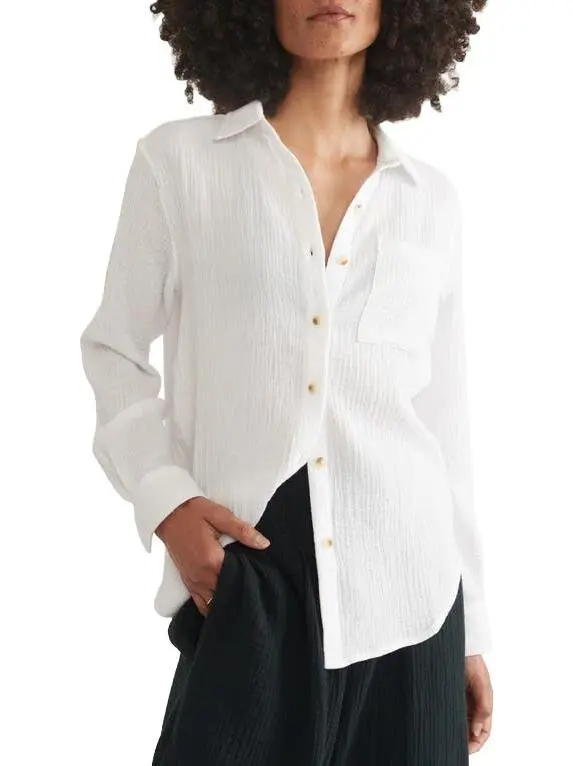 Marine Layer Double Gauze Cotton Button-up Shirt - White