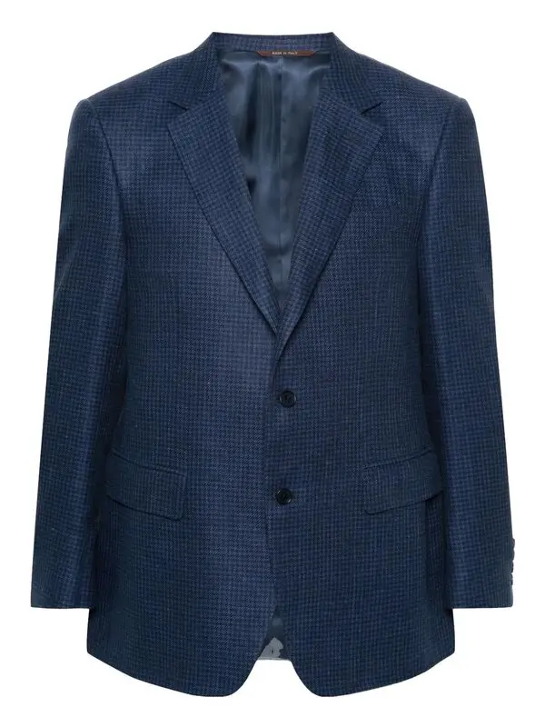 Canali Houndstooth Linen-blend Blazer - Blue