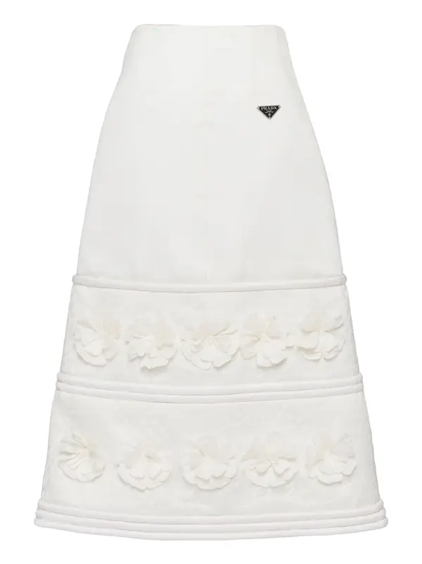 Prada Embroidered A-line Midi Skirt - White