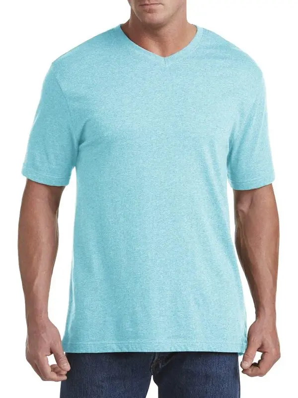 HARBOR BAY BY DXL Big & Tall Moisture-wicking Jersey V-neck T-shirt - Aqua Sea Hthr