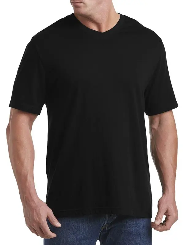 HARBOR BAY BY DXL Big & Tall Moisture-wicking Jersey V-neck T-shirt - Caviar