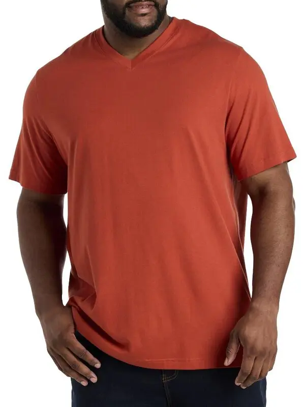 HARBOR BAY BY DXL Big & Tall Moisture-wicking Jersey V-neck T-shirt - Cinnabar