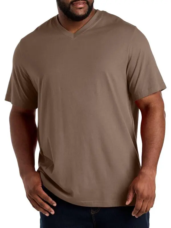 HARBOR BAY BY DXL Big & Tall Moisture-wicking Jersey V-neck T-shirt - Coca Mocha