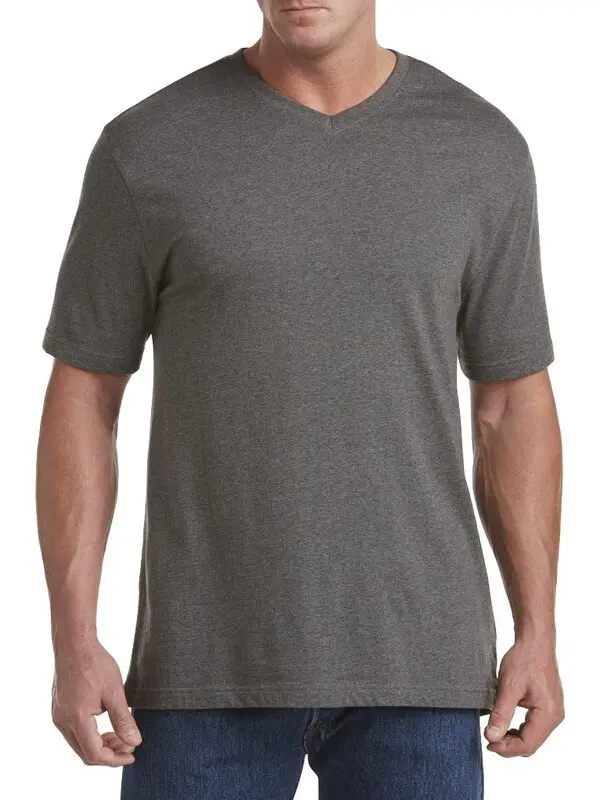 HARBOR BAY BY DXL Big & Tall Moisture-wicking Jersey V-neck T-shirt - Granite Heather