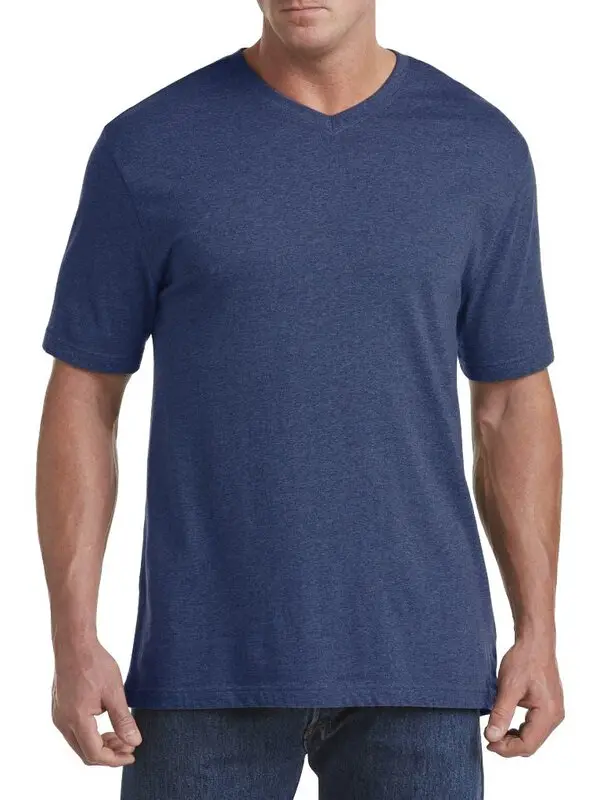 HARBOR BAY BY DXL Big & Tall Moisture-wicking Jersey V-neck T-shirt - Medieval Blue Hthr