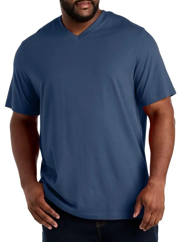 HARBOR BAY BY DXL Big & Tall Moisture-wicking Jersey V-neck T-shirt - Medieval Blue Hthr