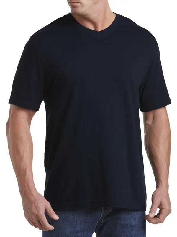 HARBOR BAY BY DXL Big & Tall Moisture-wicking Jersey V-neck T-shirt - Navy