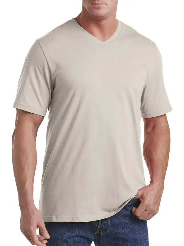HARBOR BAY BY DXL Big & Tall Moisture-wicking Jersey V-neck T-shirt - Peyote Heather