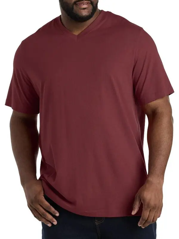 HARBOR BAY BY DXL Big & Tall Moisture-wicking Jersey V-neck T-shirt - Pomegranate