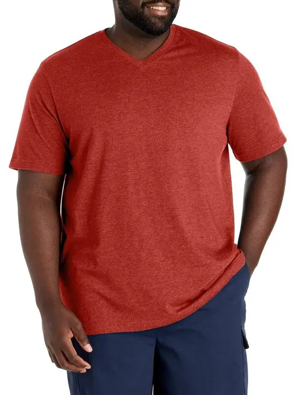 HARBOR BAY BY DXL Big & Tall Moisture-wicking Jersey V-neck T-shirt - Poppy Red Heather