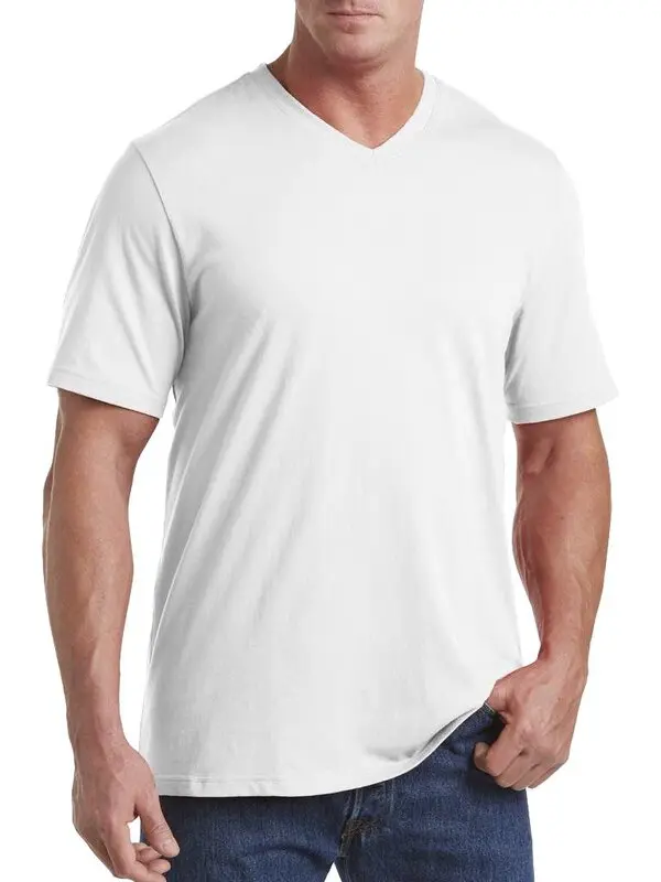 HARBOR BAY BY DXL Big & Tall Moisture-wicking Jersey V-neck T-shirt - White