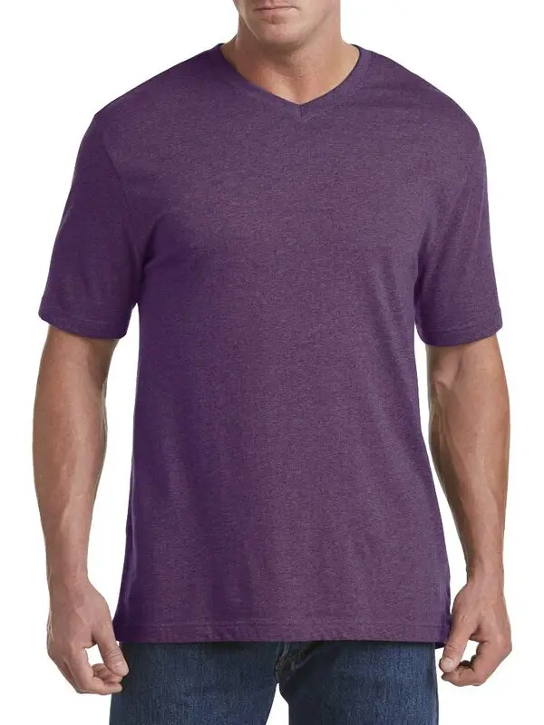 HARBOR BAY BY DXL Big & Tall Moisture-wicking Jersey V-neck T-shirt - Wineberry Hthr