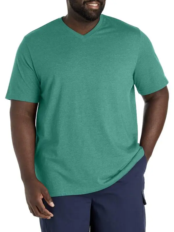 HARBOR BAY BY DXL Big & Tall Moisture-wicking Jersey V-neck T-shirt - Winter Green Hthr