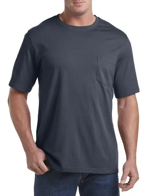 HARBOR BAY BY DXL Moisture-wicking Pocket T-shirt - Gray Pinstripe Hthr
