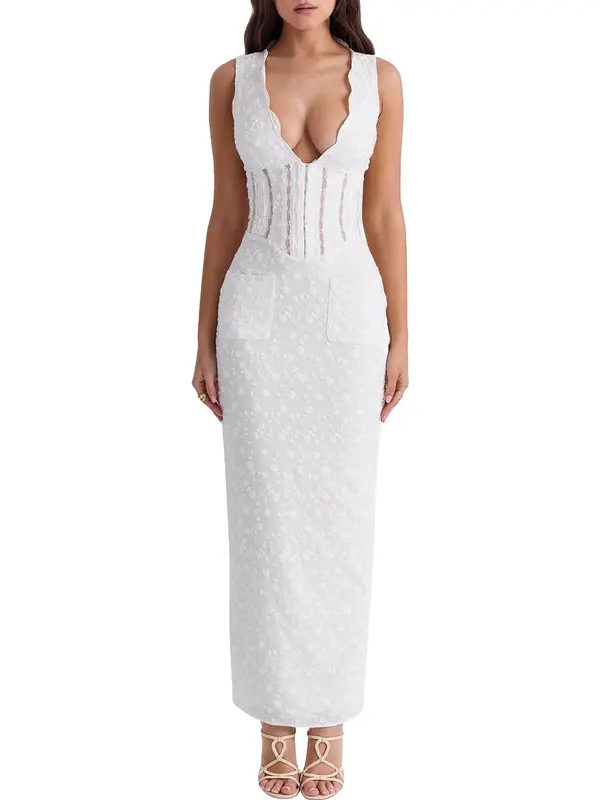 House Of Cb Sophina Embroidered Bustier Dress - White