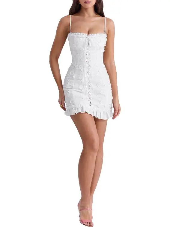 House Of Cb Marlene Floral Appliqué Cotton-blend Eyelet Minidress - White