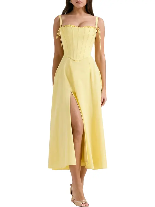 House Of Cb Clarabelle Corset Bodice Pima Cotton Blend Cocktail Dress - Light Yellow