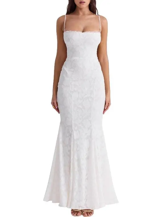 House Of Cb Joan Floral Appliqué Mermaid Gown - Ivory