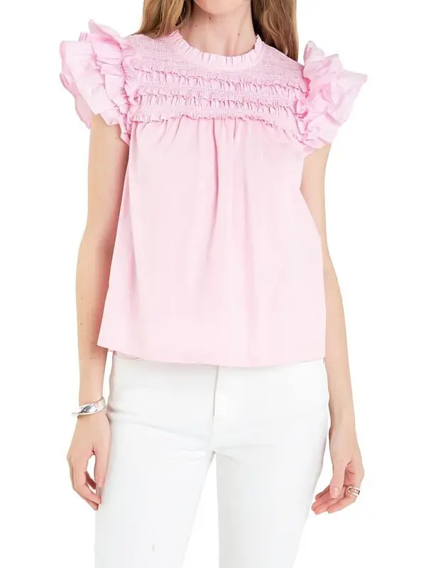 English Factory Ruffle Cotton Top - Light Pink