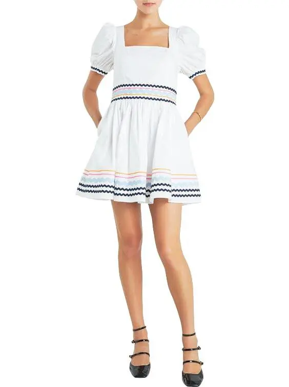 English Factory Rickrack Trim Fit & Flare Mini Dress - White