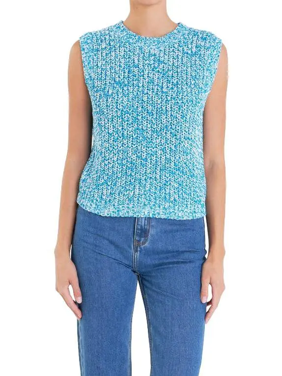English Factory Marled Sleeveless Sweater - Blue/ White