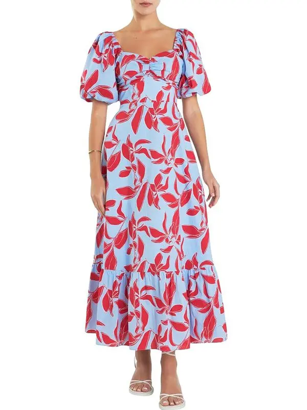 English Factory Tie Back Maxi Dress - Blue Multi