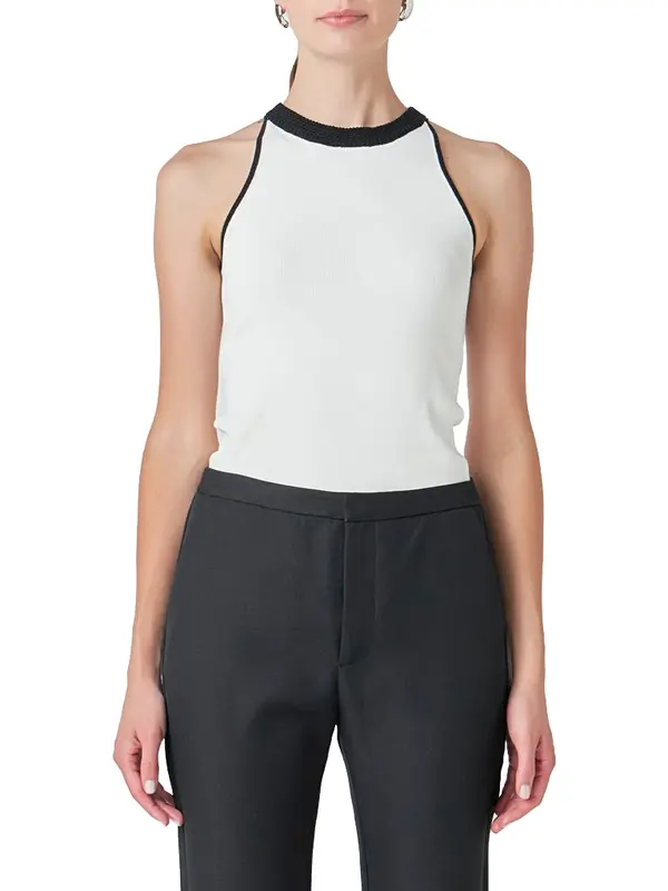 Endless Rose Contrast Detail Sleeveless Top - White/ Black