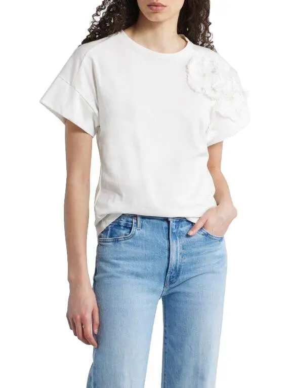 NIKKI LUND Celine Flower Appliqué Top - White