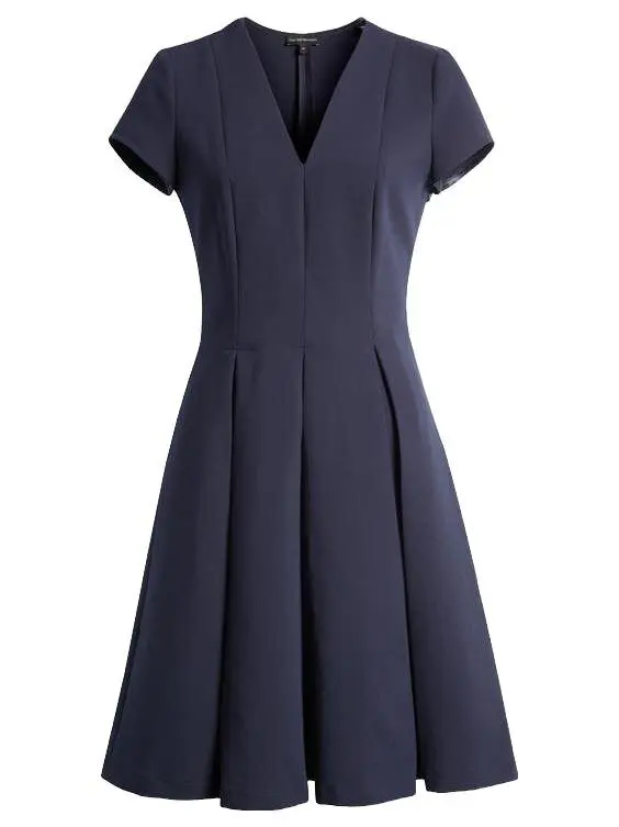 Emporio Armani Emma Pleated Dress - Solid Blue Navy