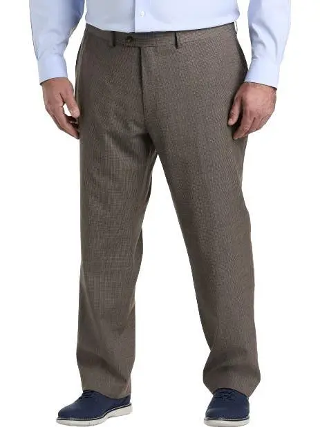 JV REFLEX Big & Tall Micro Grid Wool Blend Suit Pants - Tan