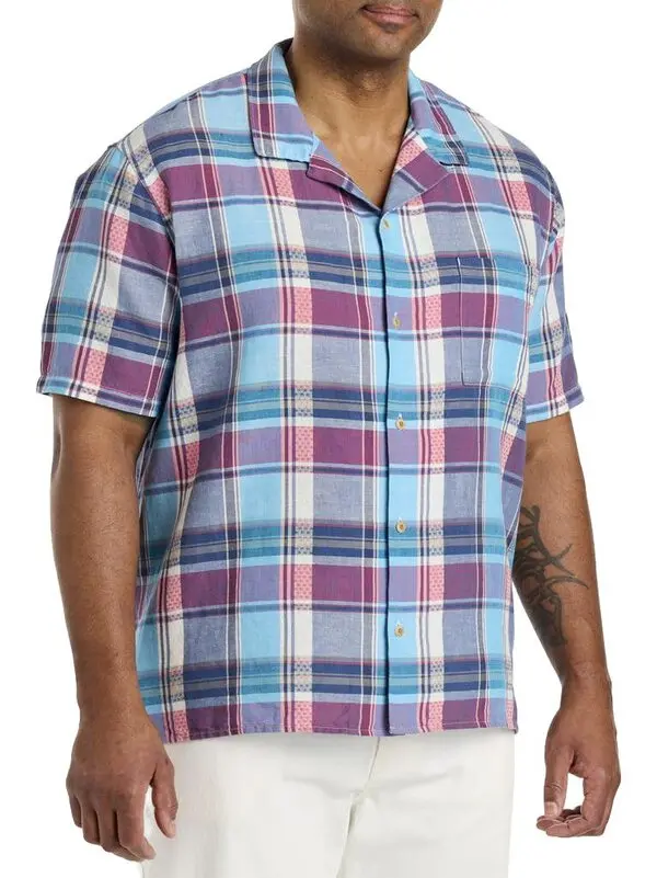 Lucky Brand Big & Tall Plaid Linen Sport Shirt - Red/blue