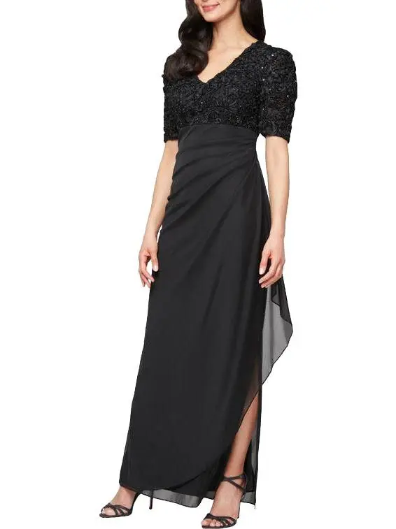 Alex Evenings Embellished Empire Waist Gown - Black
