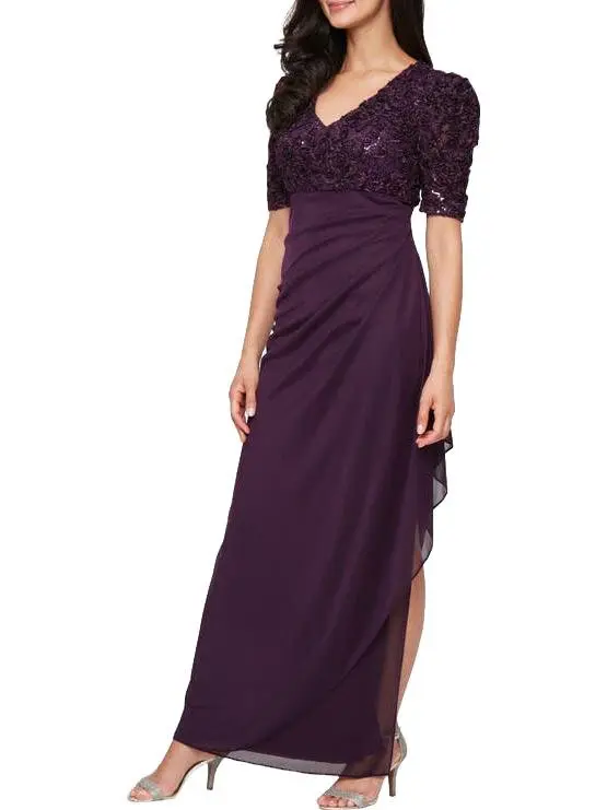 Alex Evenings Embellished Empire Waist Gown - Deep Plum
