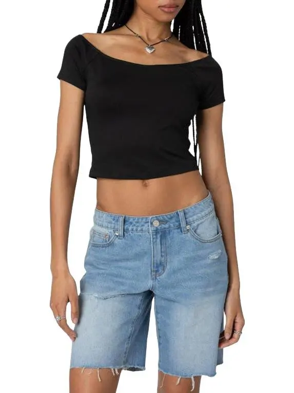 EDIKTED Alexandera Ballet Neck Crop T-shirt - Black