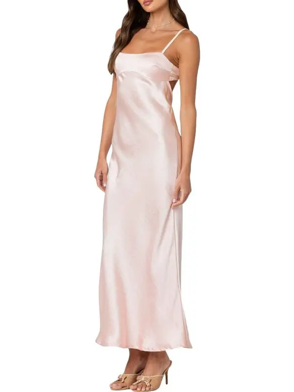 EDIKTED Vienna Open Back Satin Dress - Light-pink